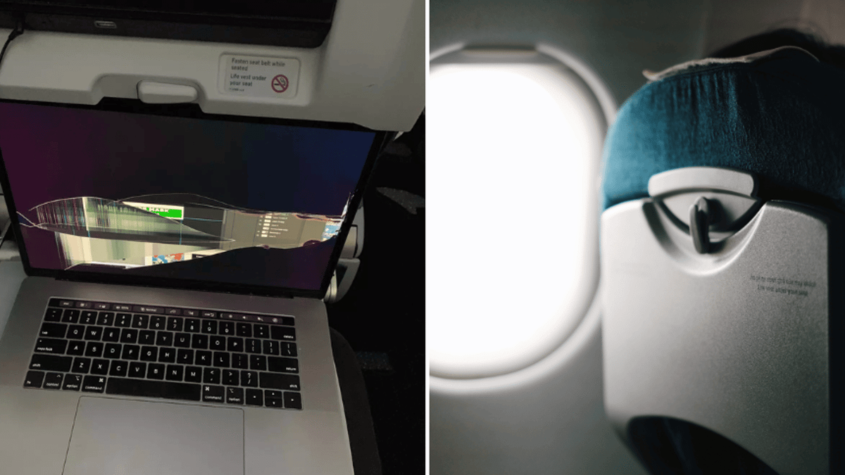 Plane passenger's laptop destroyed after person in front reclines their ...