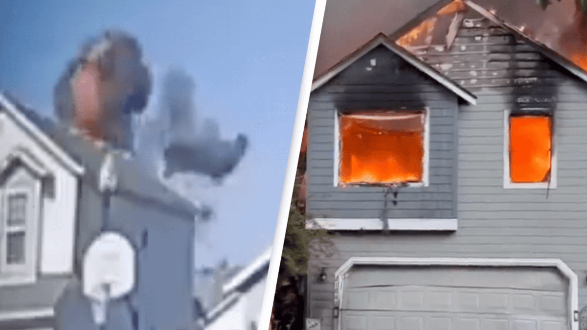 Horrifying footage shows moment plane crashed into home and exploded