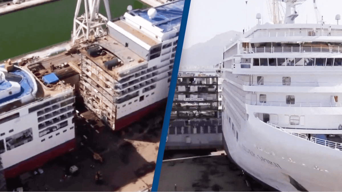 Giant cruise ship gets cut in half to make it bigger in unsettling ...