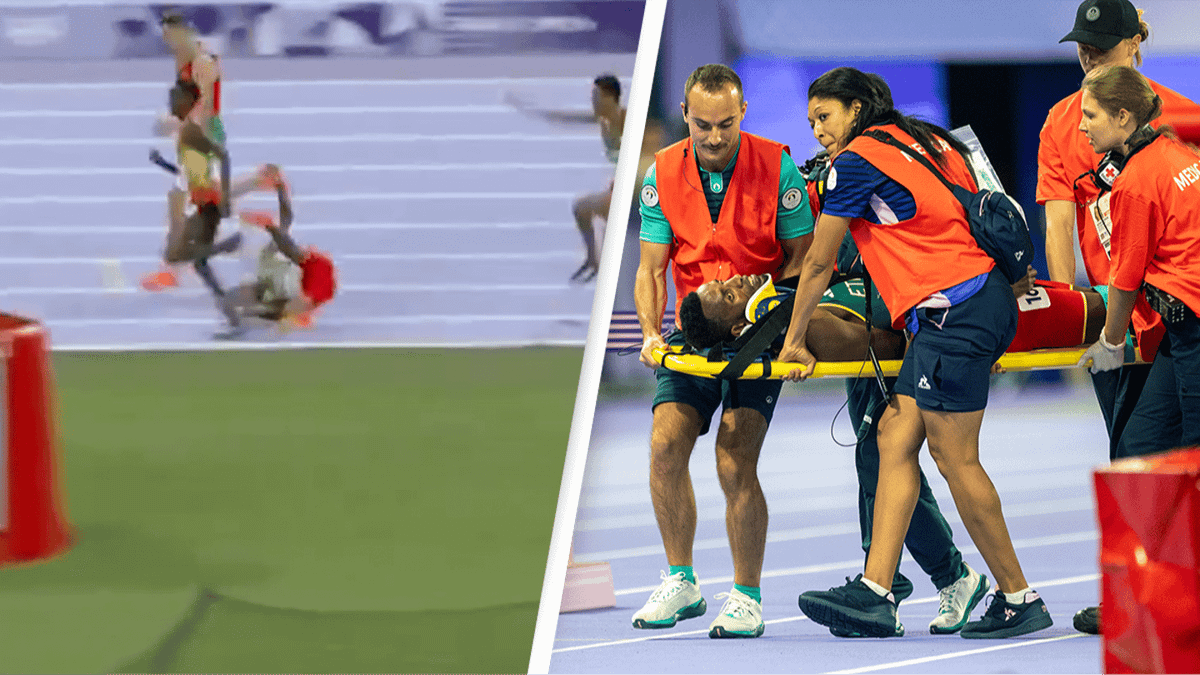 Olympic athlete stretchered off the track after horrifying fall in ...