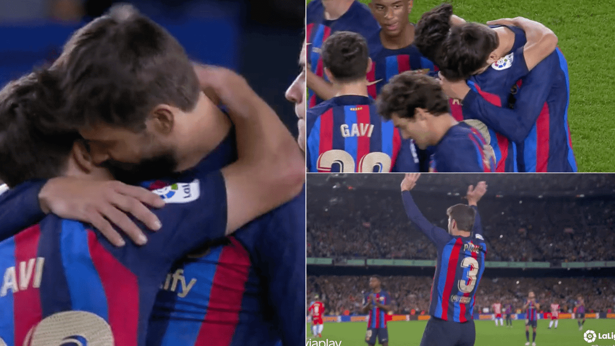 Gerard Pique breaks down in tears leaving the pitch as a Barcelona ...