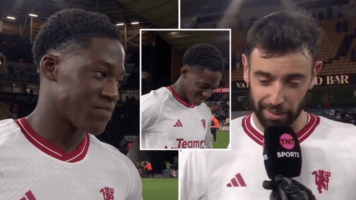 Kobbie Mainoo gives composed post-match interview after scoring Man ...
