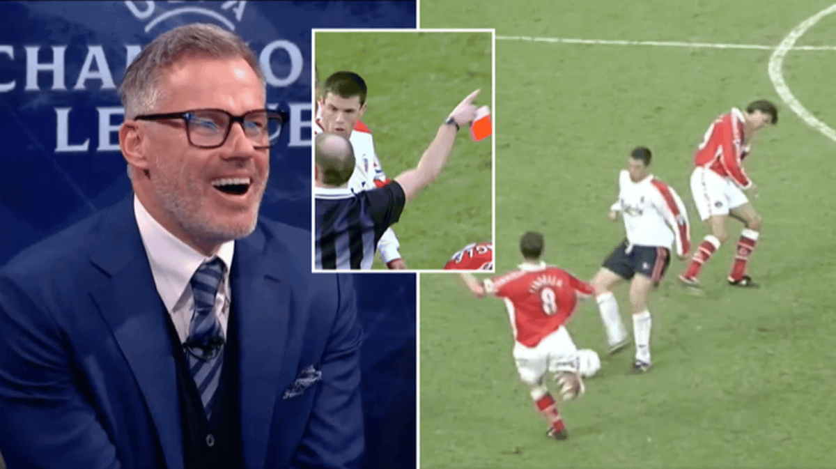 Jamie Carragher watches back his first career red card and his reaction ...