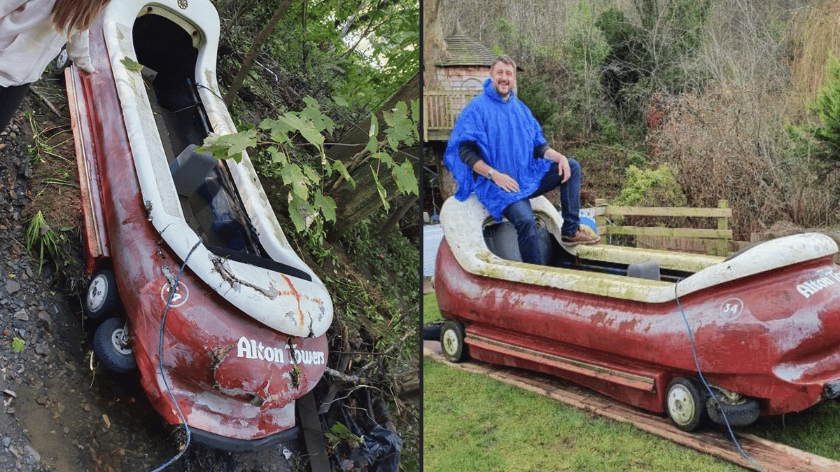 Locals baffled as Alton Towers log flume boat washes up 40 miles away ...