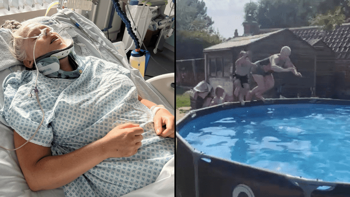 Woman ‘died’ for two minutes after breaking neck doing belly flop into ...